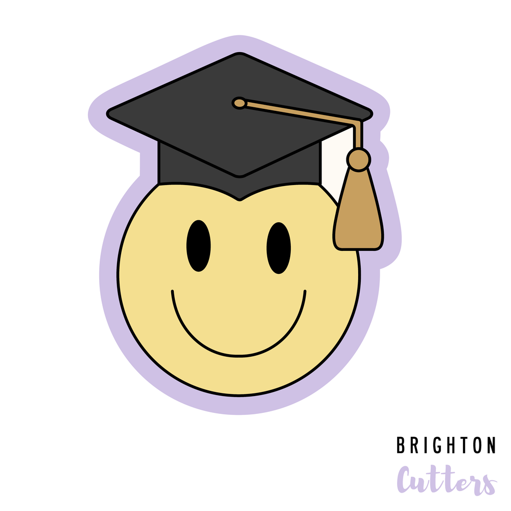 Taller Grad Smiley Cookie Cutter | Brighton Cutters LLC
