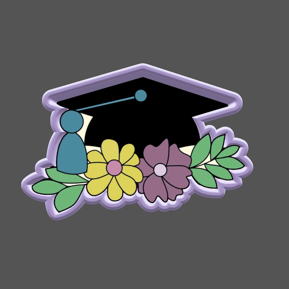 Floral Grad Cap Cookie Cutter | Brighton Cutters LLC